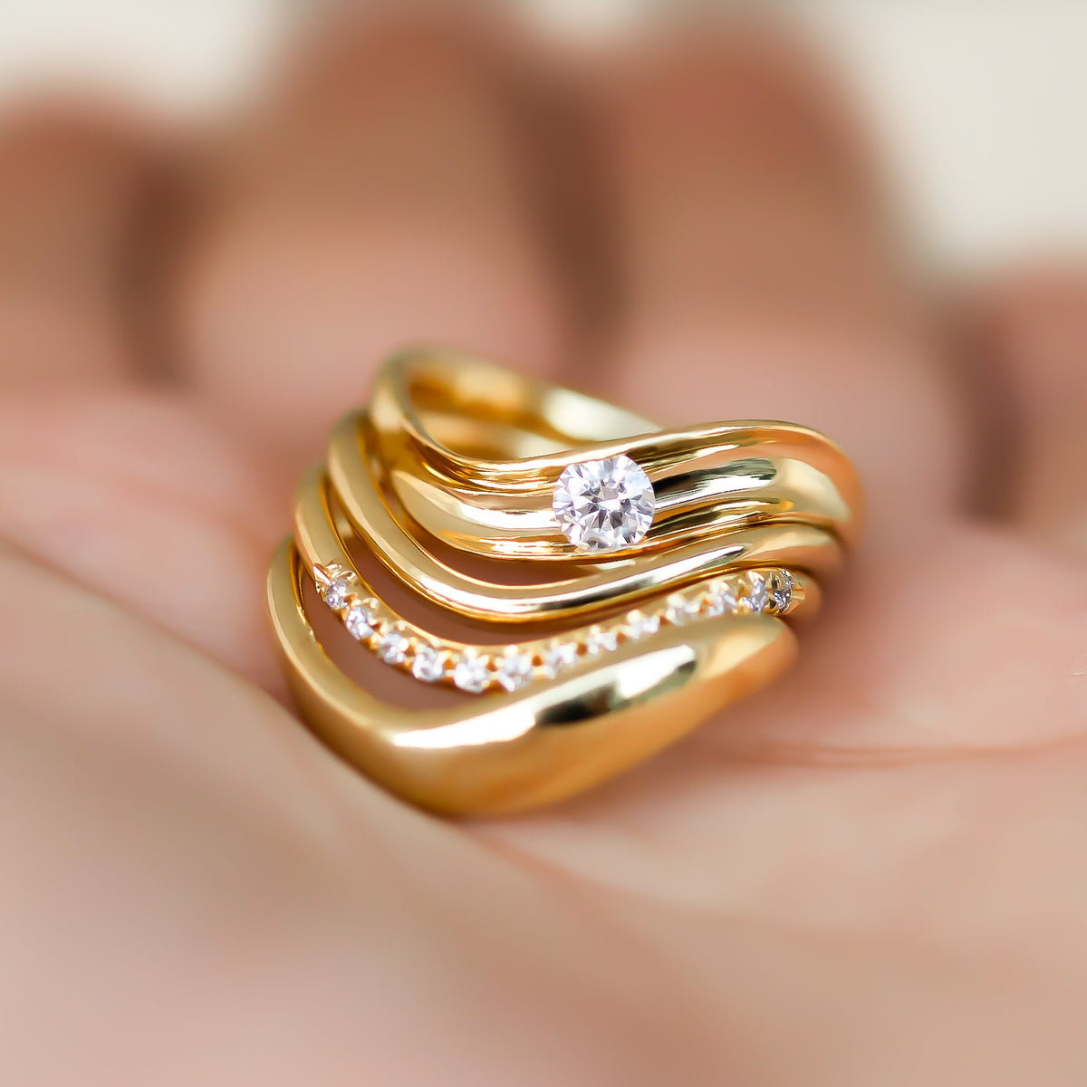 Ray of Light Collection | Curved Gold & Diamond Rings by Sivan Lotan ...
